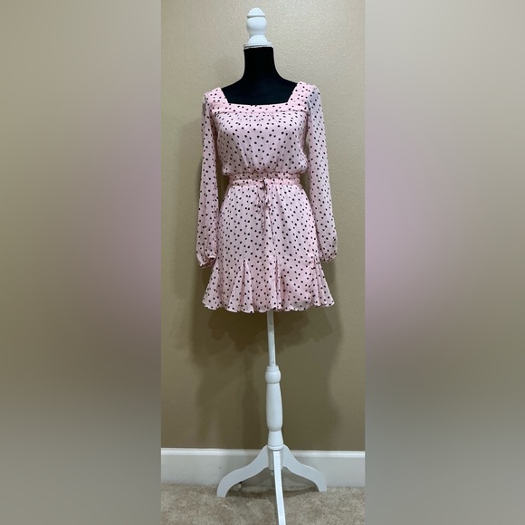 miami | Dresses | Miami Pink Polka Dot Long Sleeve Dress | Poshmark